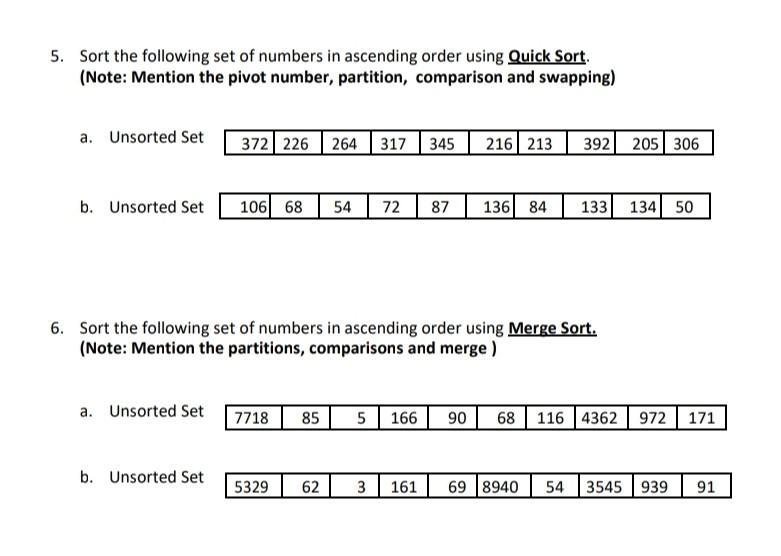 Solved 5. Sort the following set of numbers in ascending | Chegg.com