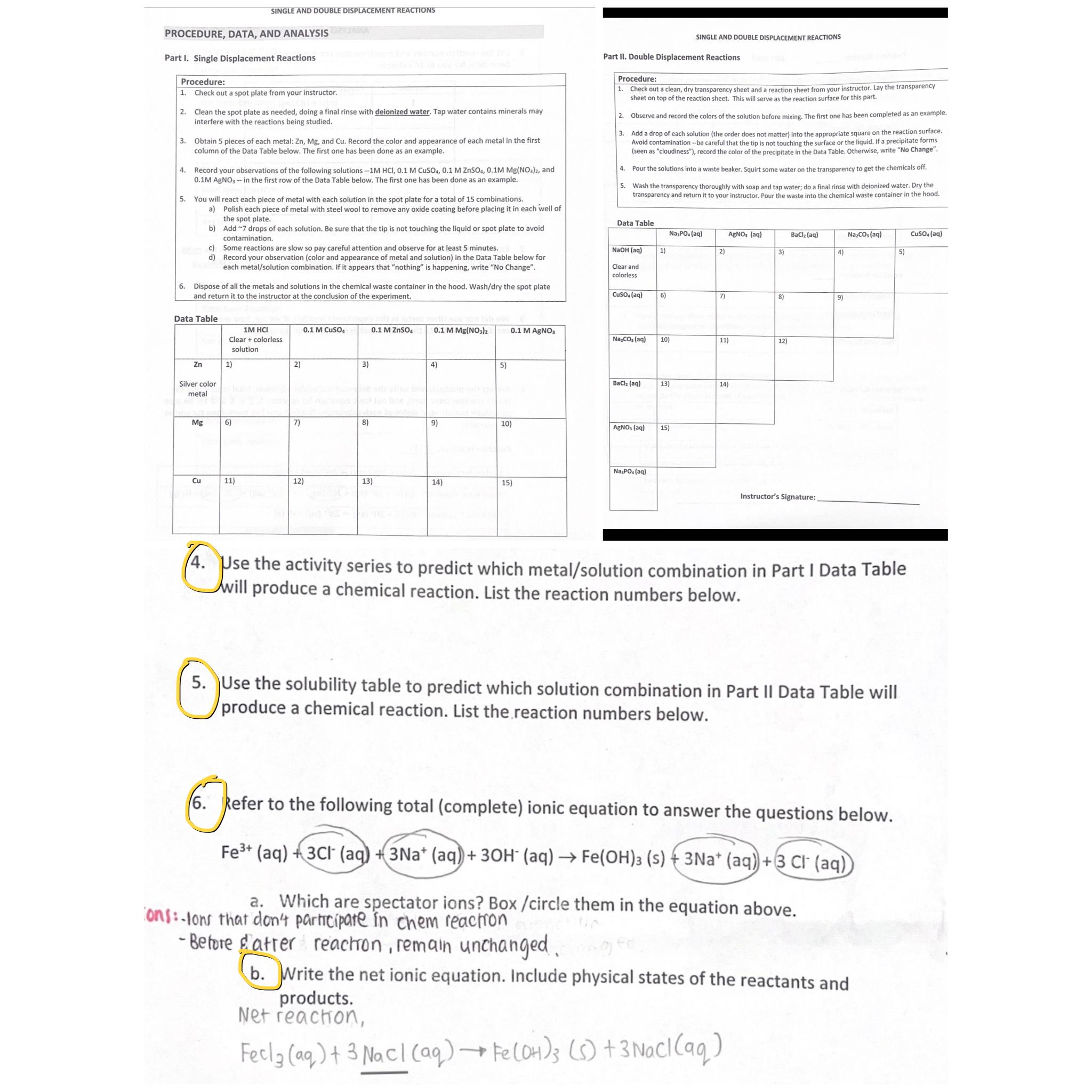 Solved Hi, ﻿please help for single & double displacement | Chegg.com