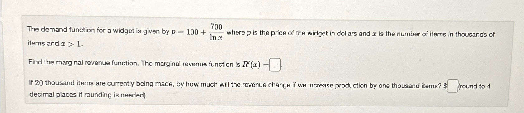 Solved The demand function for a widget is given by | Chegg.com