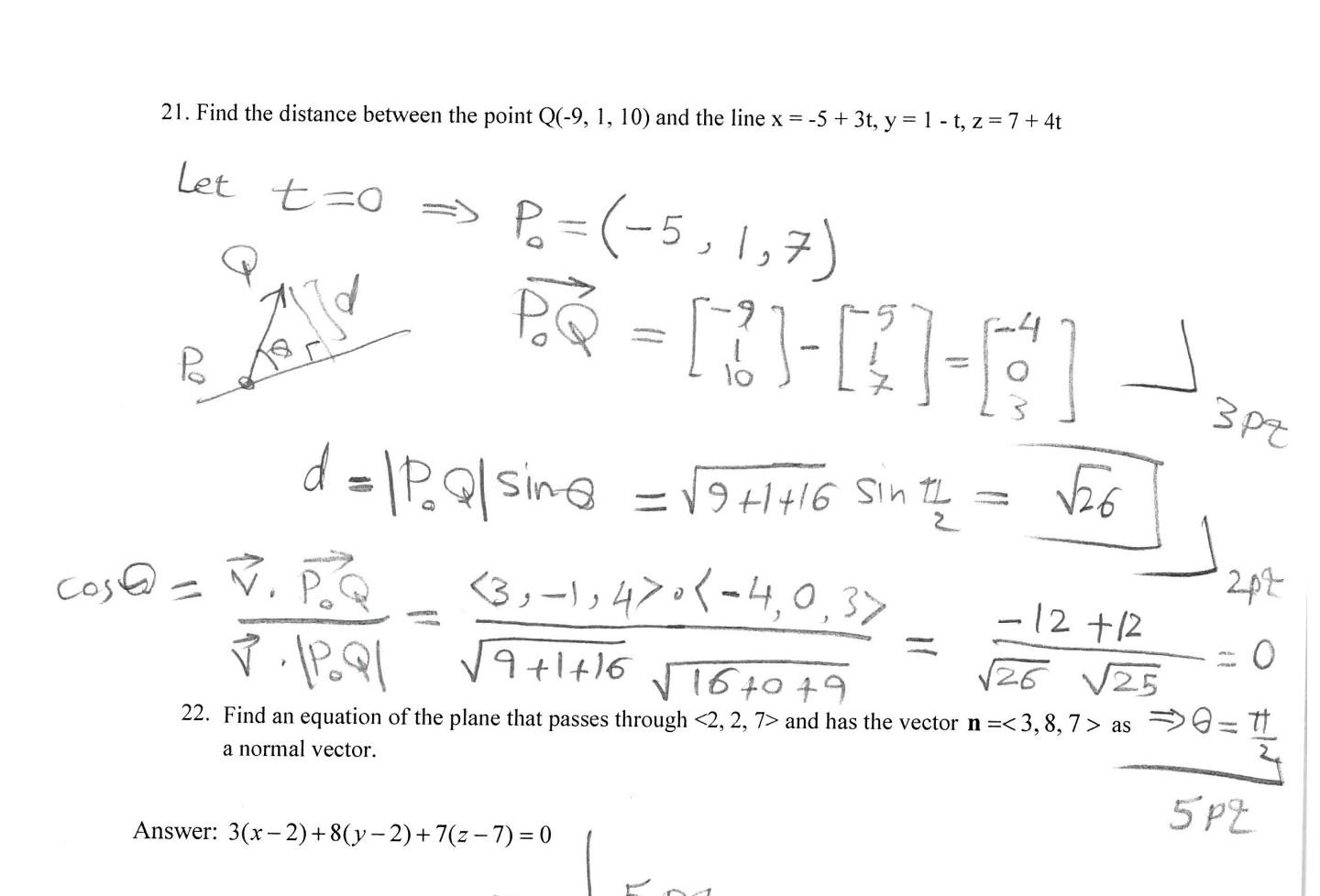 Solved 21. (12 points) Find the distance between the point | Chegg.com