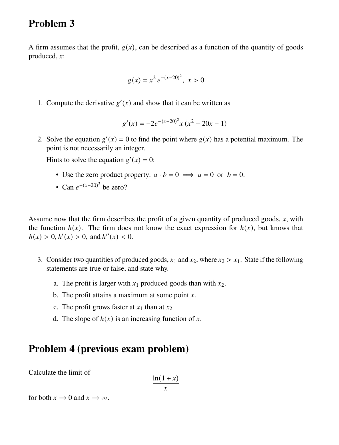 Solved Problem 4 (previous exam problem)Calculate the limit | Chegg.com