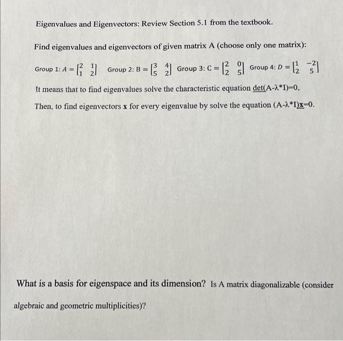 Solved Eigenvalues and Eigenvectors: Review Section 5.1 from | Chegg.com Solved Eigenvalues and Eigenvectors: Review Section 5.1 from | Chegg.com