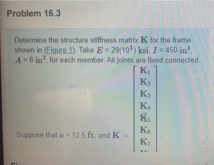 Solved Problem 16.3 Determine the structure stiffness matrix | Chegg.com
