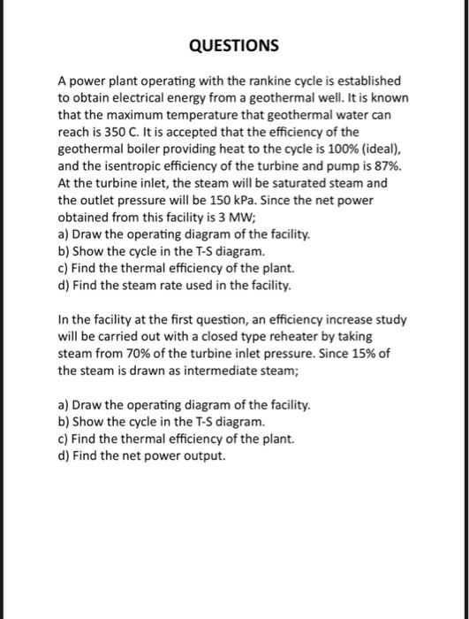 Solved A power plant operating with the rankine cycle is | Chegg.com