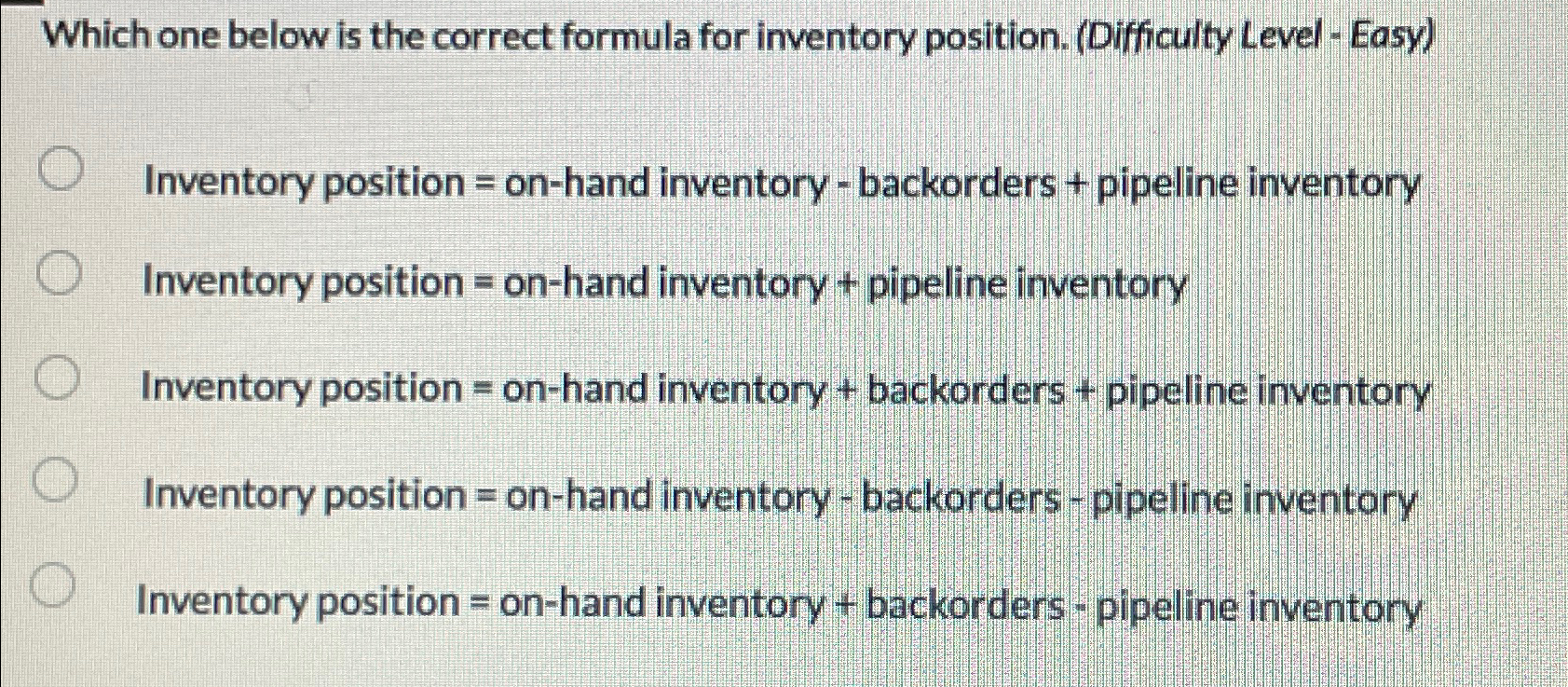 Solved Which one below is the correct formula for inventory | Chegg.com
