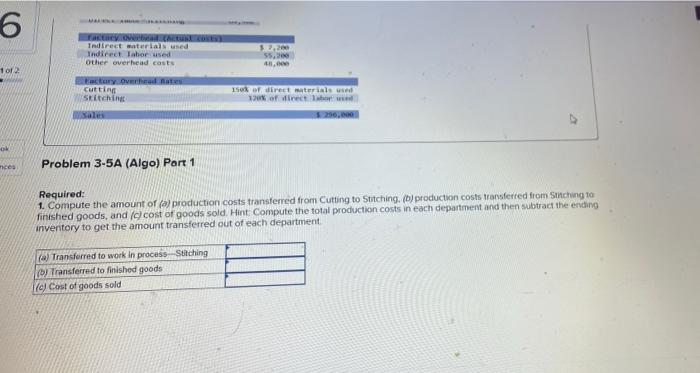 Solved Required information Problem 3-5A (Algo) Production | Chegg.com