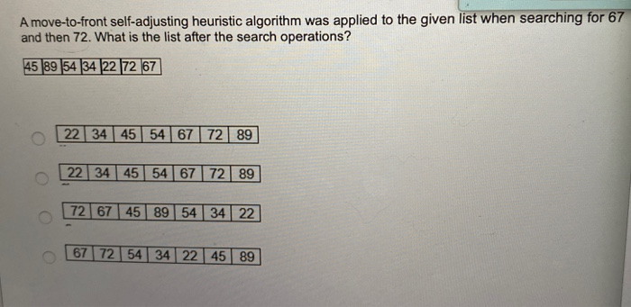 Solved A move-to-front self-adjusting heuristic algorithm | Chegg.com