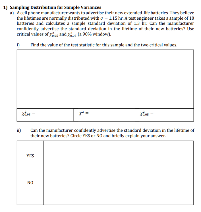 Solved Sampling Distribution for Sample Variancesa) ﻿A cell | Chegg.com