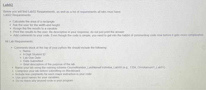 Solved Below you will find Lab02 Requirements, as well as a | Chegg.com