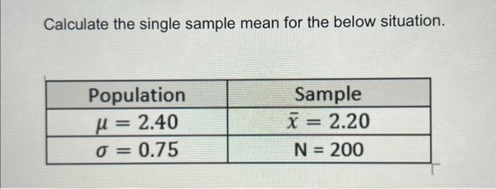 Solved Calculate the single sample mean for the below | Chegg.com