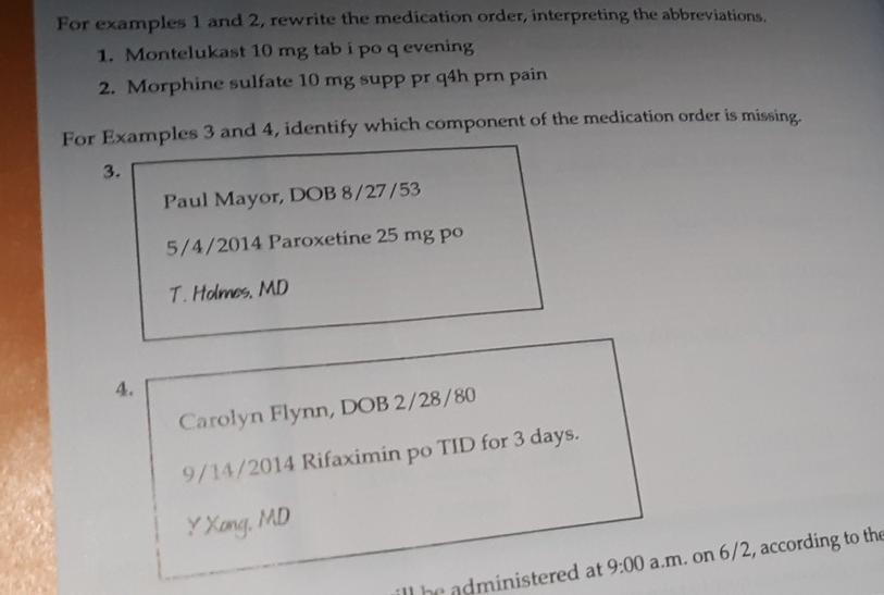 Solved For Examples 3 and 4, identify which component of the | Chegg.com