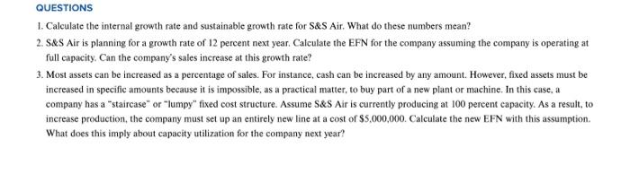 Solved Planning for Growth at S\&S Air After Chris completed | Chegg.com