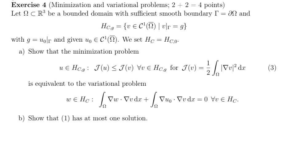 Solved Exercise 4 (Minimization and variational problems; | Chegg.com