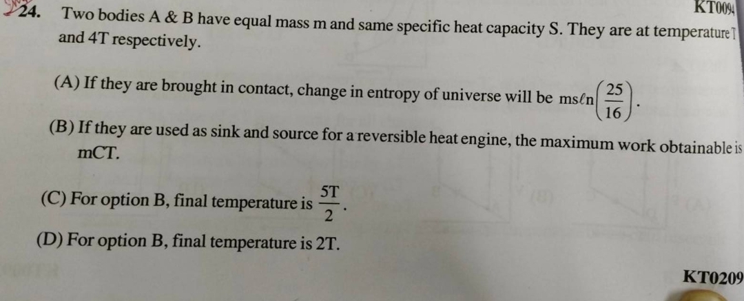 Solved Two bodies A & B have equal mass m ﻿and same specific | Chegg.com