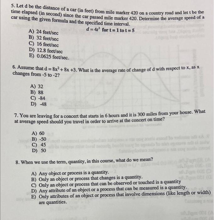 Solved 5. Let d be the distance of a car (in feet) from mile | Chegg.com