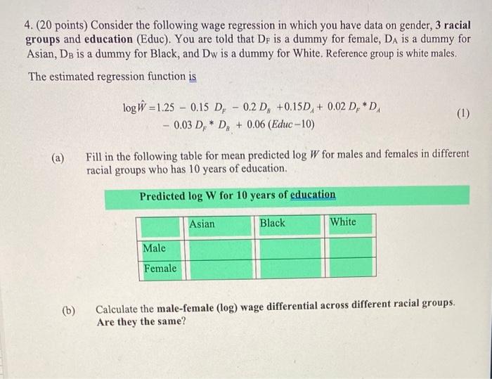 Solved 4 20 Points Consider The Following Wage