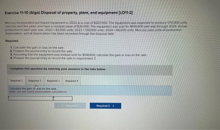 Solved Exercise 11-10 (Algo) Disposal of property, plant, | Chegg.com