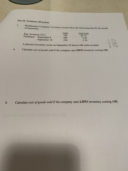 Solved Part II: Problems (40 points) Shellhammer Company's | Chegg.com