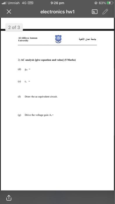 Solved 3) de and ac load line AC analysis Igive equation and | Chegg.com