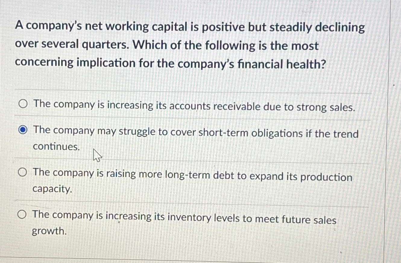 Solved A company's net working capital is positive but | Chegg.com