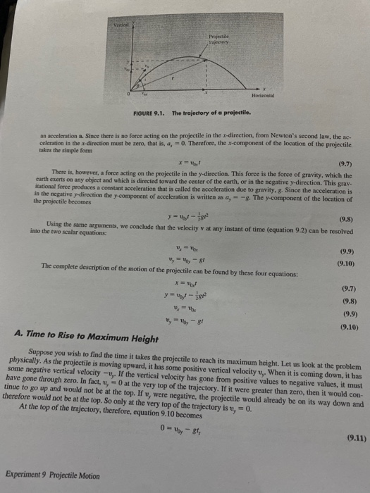Data Sheet Experiment 9: Projectile Motion | Chegg.com