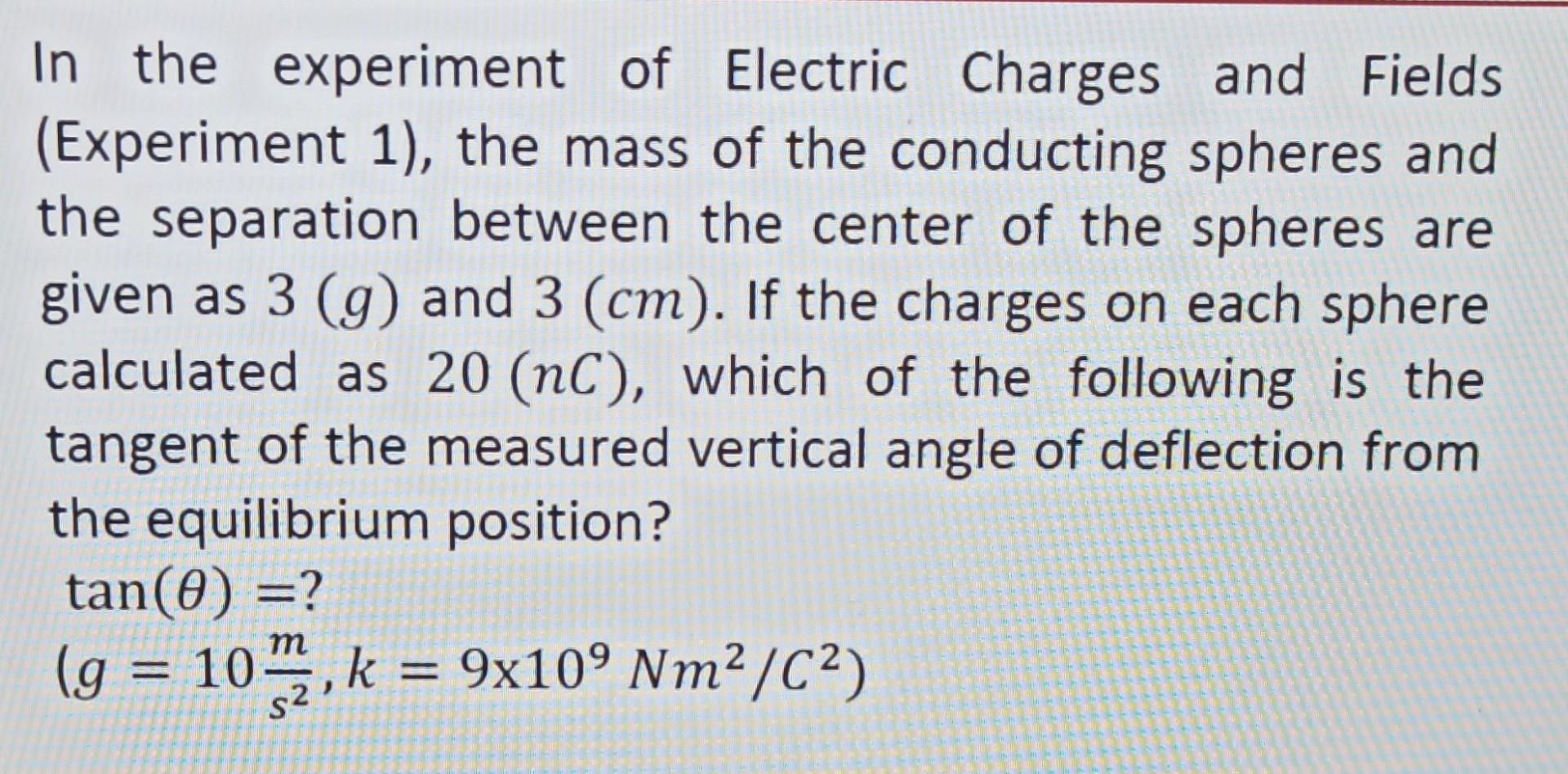 Solved In the experiment of Electric Charges and Fields | Chegg.com