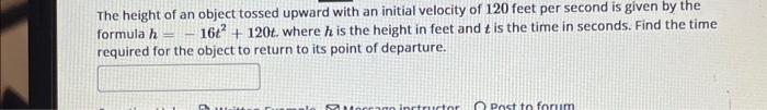 Solved The height of an object tossed upward with an initial | Chegg.com