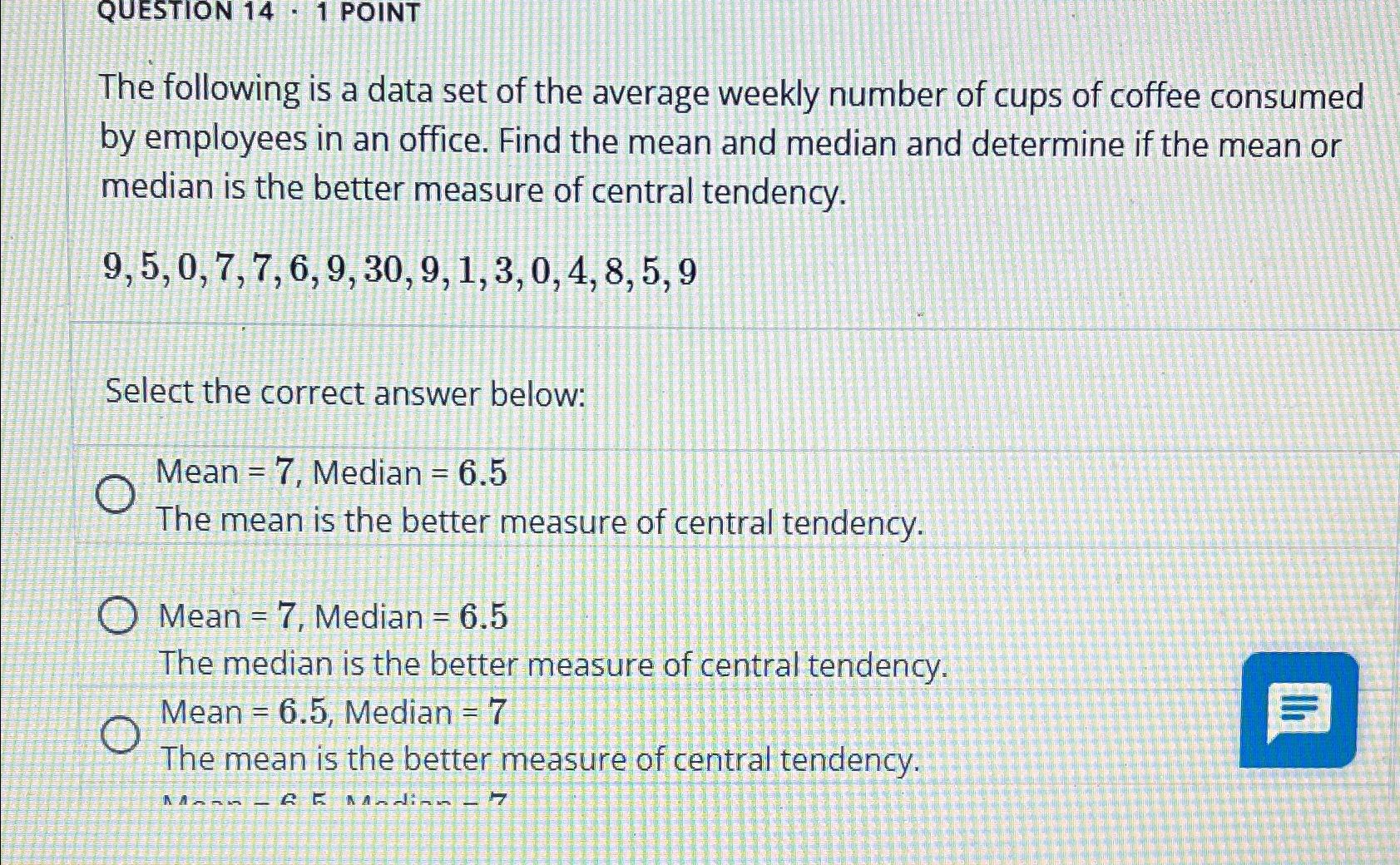 Solved QUESTION 14 - 1 POINTThe following is a data set of | Chegg.com Solved QUESTION 14 - 1 POINTThe following is a data set of | Chegg.com