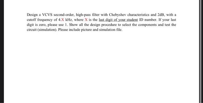 Solved Design a VCVS second-order, high-pass filter with | Chegg.com
