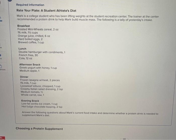 Solved a Required information Rate Your Plate: A Student | Chegg.com