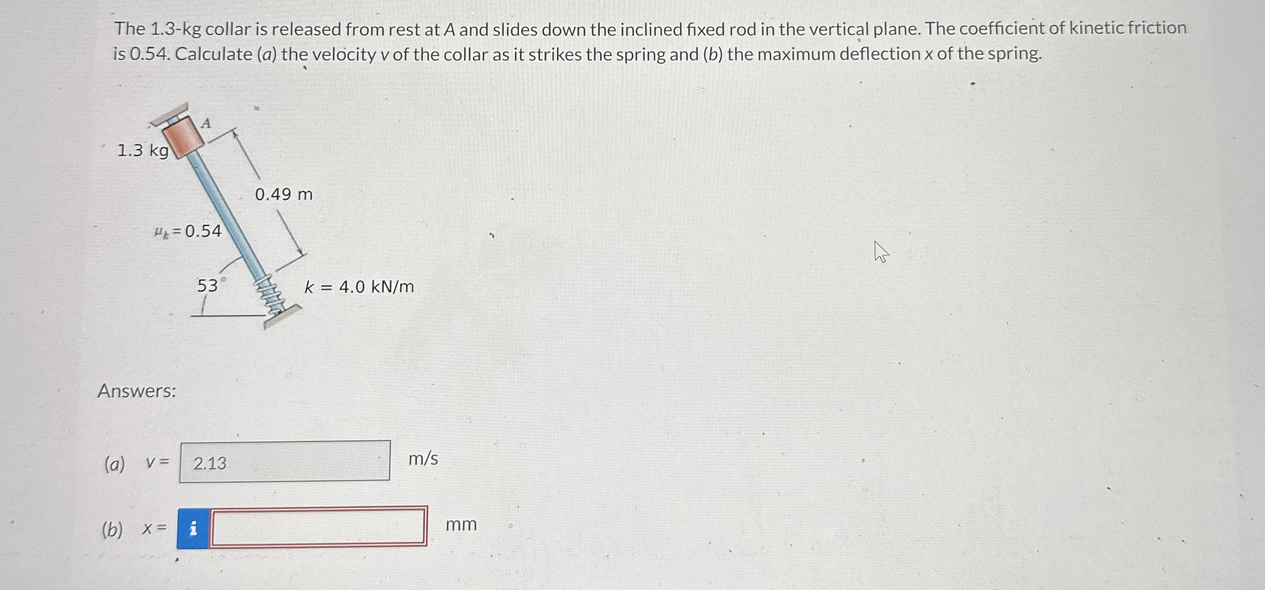 Solved The 1.3-kg ﻿collar is released from rest at A and | Chegg.com