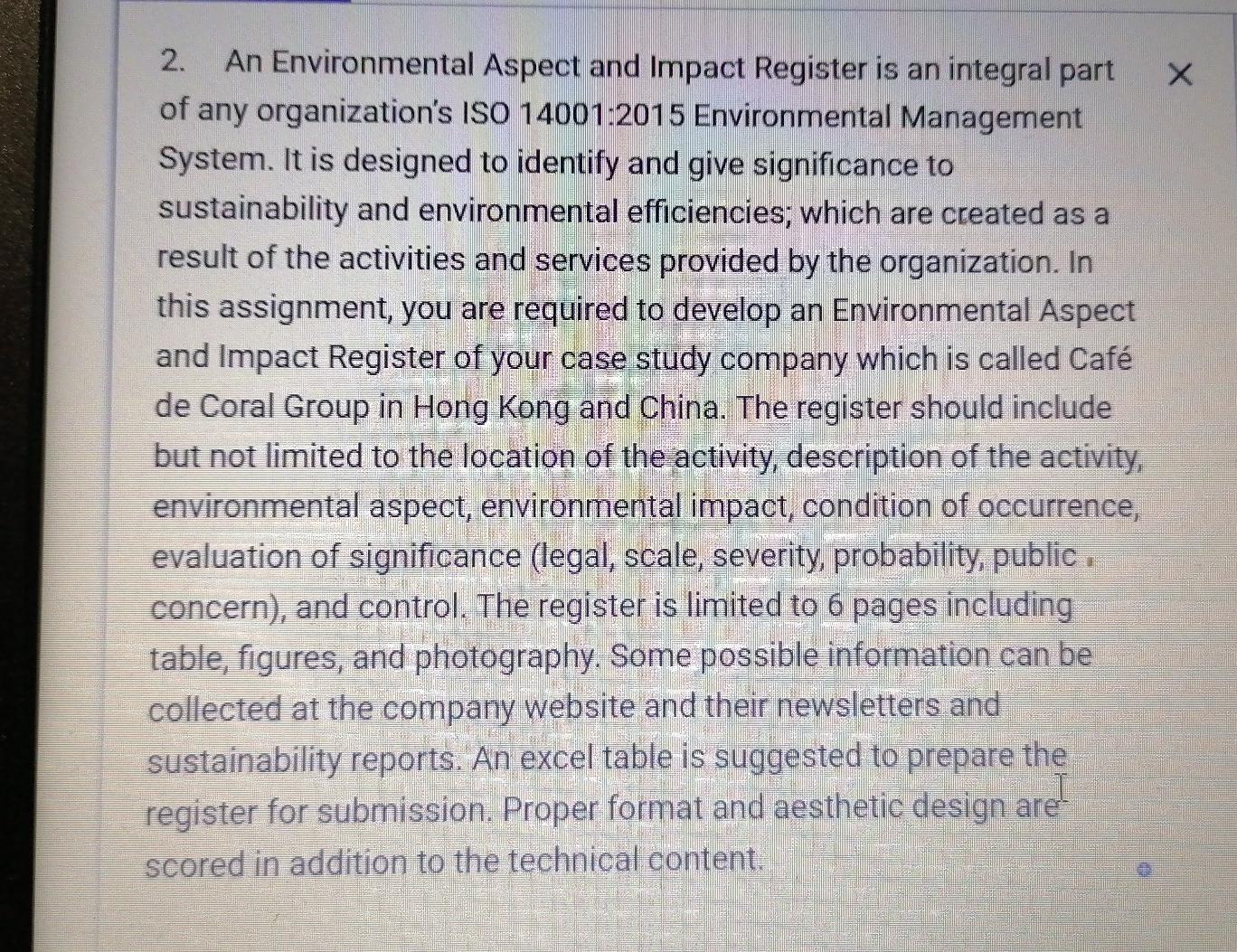 X Х 2. An Environmental Aspect and Impact Register is | Chegg.com