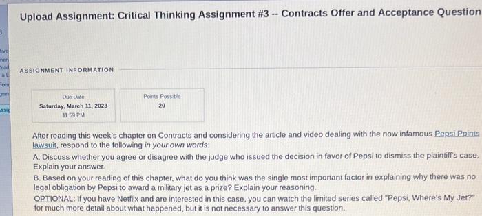 Solved Upload Assignment: Critical Thinking Assignment \#3 - | Chegg.com
