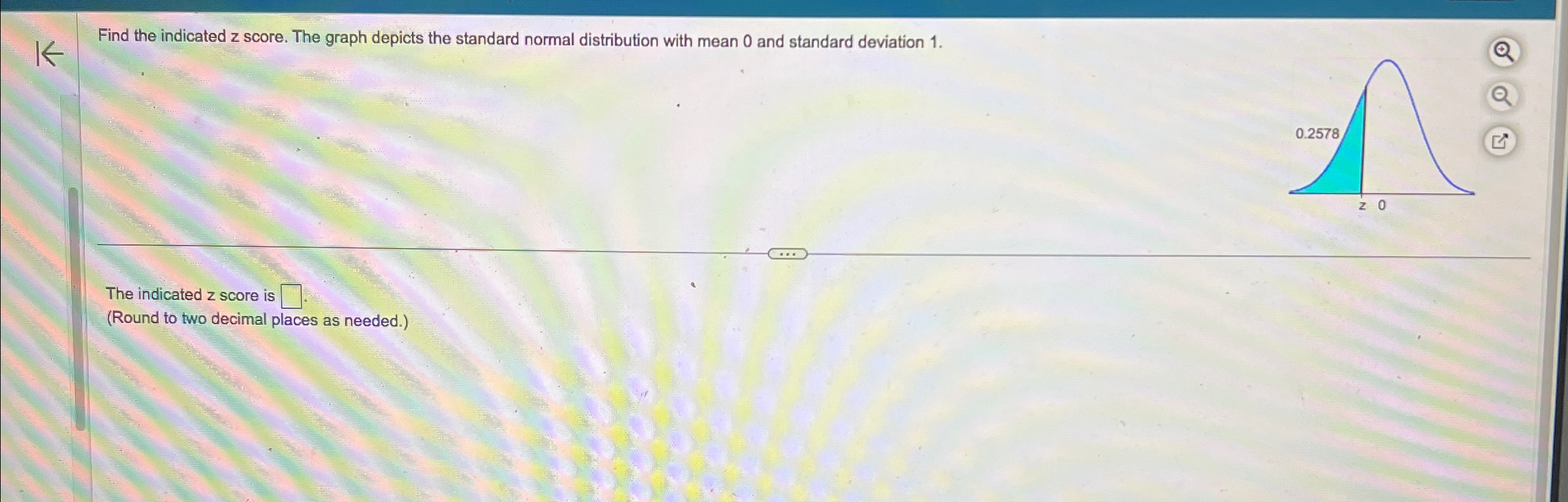 Solved Find the indicated z ﻿score. The graph depicts the | Chegg.com