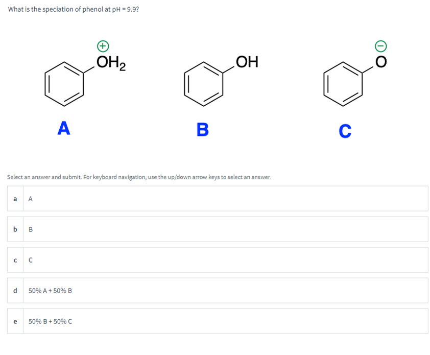 Solved What is the speciation of phenol at pH=9.9 ?BSelect | Chegg.com