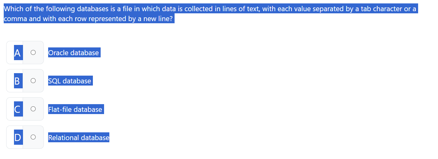 Solved Which of the following databases is a file in which | Chegg.com