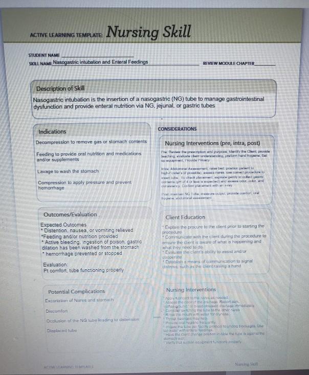 ACTIVE LEARNING TEMPLATE Nursing Skill STUDENT NAME Chegg