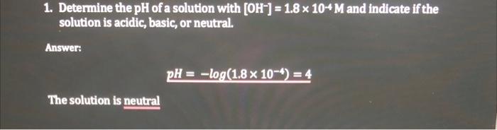 Solved 1. Determine the pH of a solution with | Chegg.com