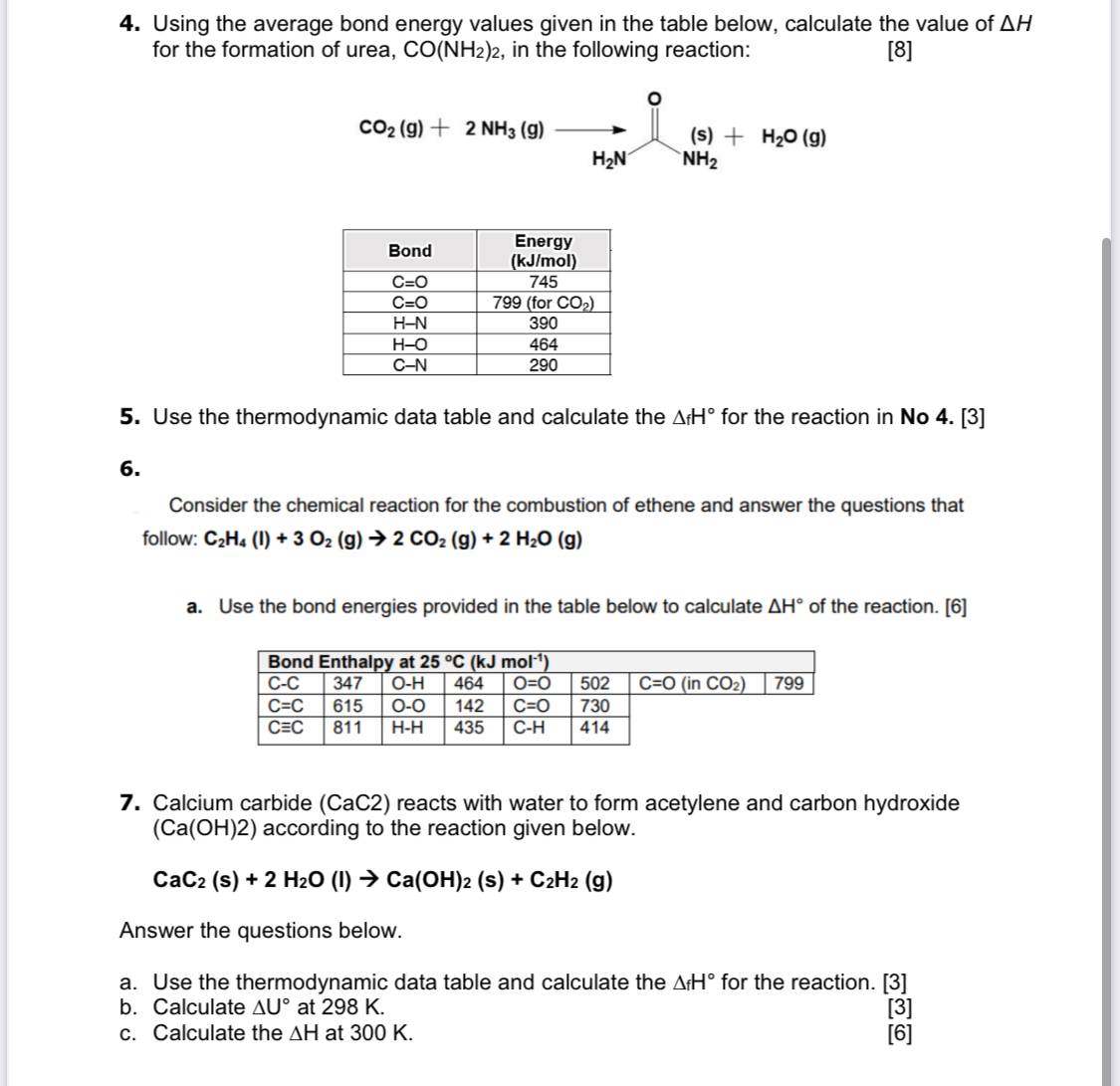 Solved Using the average bond energy values given in the | Chegg.com