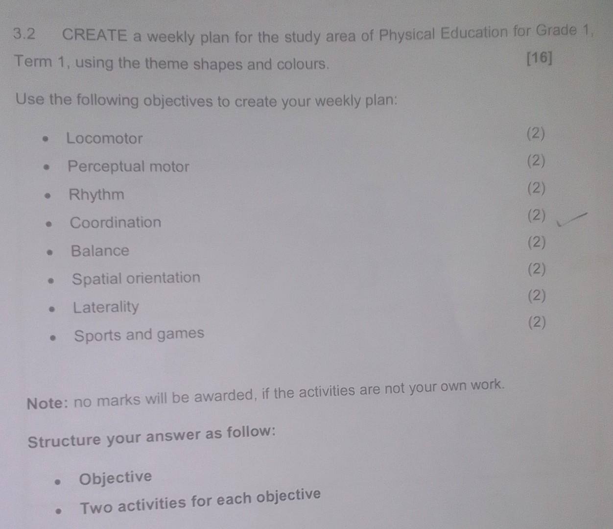 Solved 3.2 CREATE a weekly plan for the study area of | Chegg.com