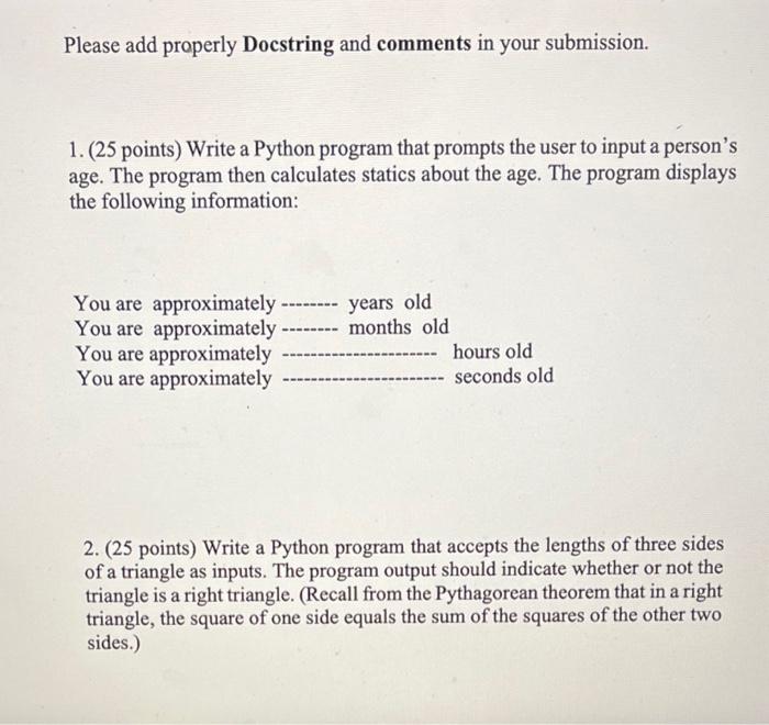 Solved Please add properly Docstring and comments in your | Chegg.com