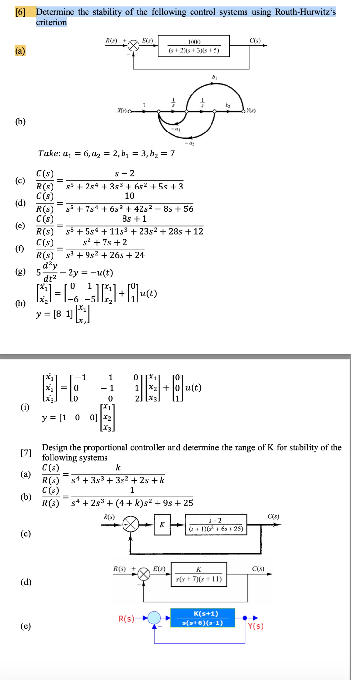 Solved [6] ﻿Determine the stability of the following control | Chegg.com