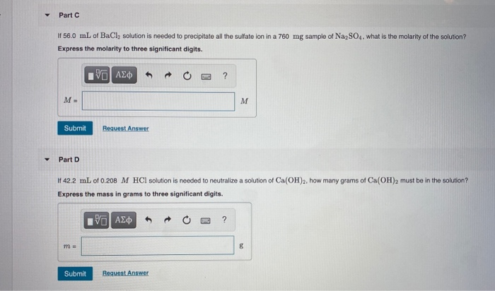 Solved Part A How many milliliters of 0.150 M HCl are needed | Chegg.com