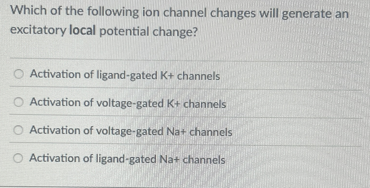 Solved Which of the following ion channel changes will | Chegg.com