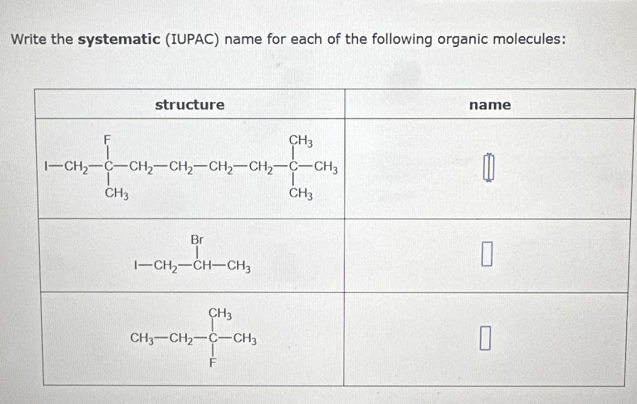 Solved Write the systematic (IUPAC) ﻿name for each of the | Chegg.com