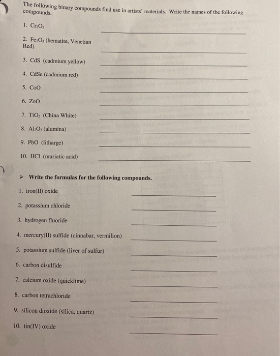 Solved The following e following binary compounds find use | Chegg.com