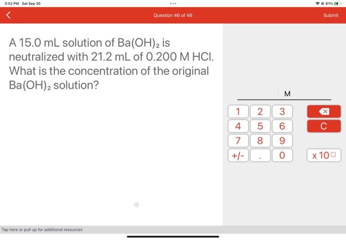 Solved A 15.0 mL solution of Ba(OH)2 is neutralized with | Chegg.com