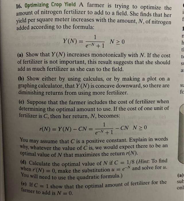 Solved 16. Optimizing Crop Yield A farmer is trying to | Chegg.com