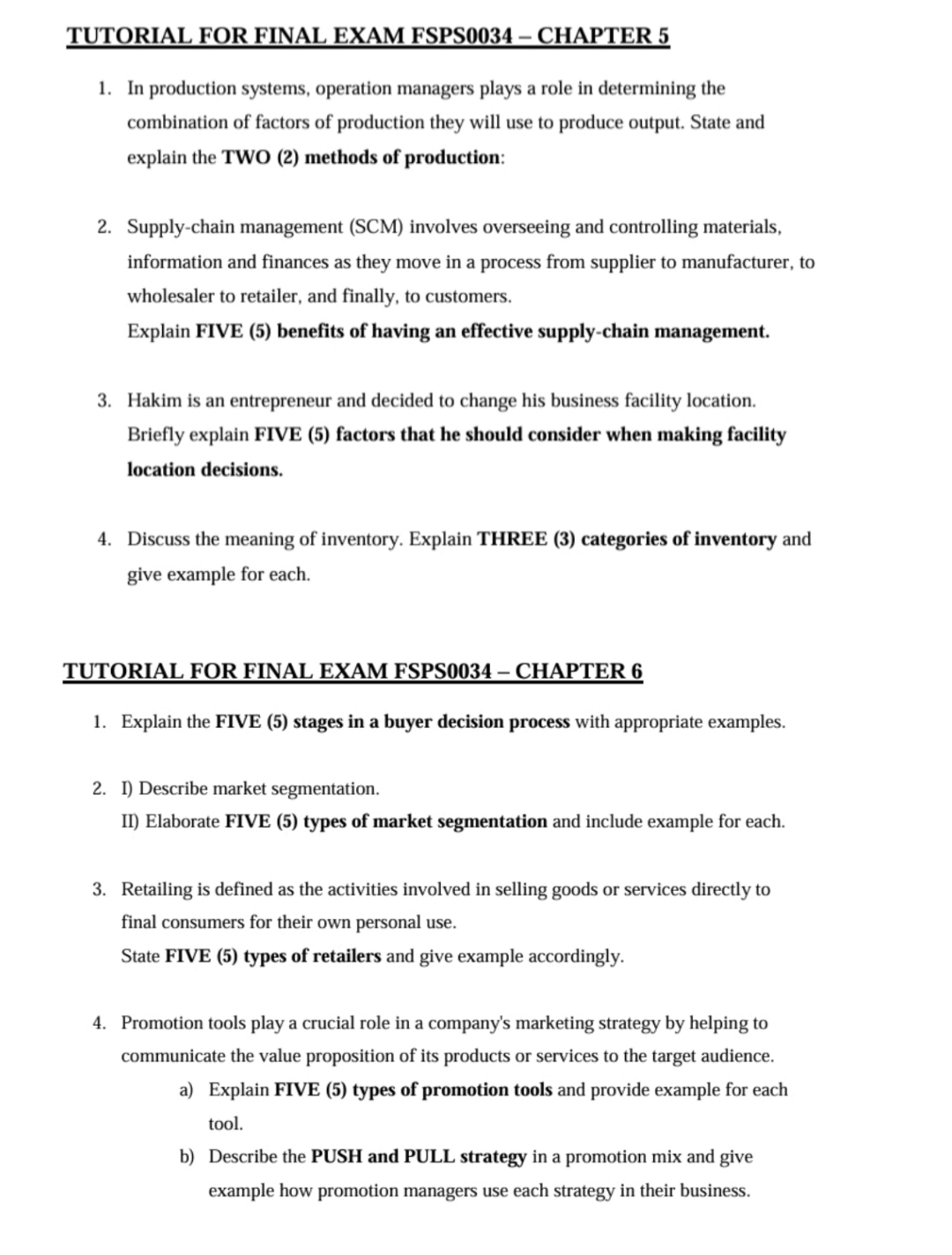 Solved TUTORIAL FOR FINAL EXAM FSPS0034 - ﻿CHAPTER 5In | Chegg.com