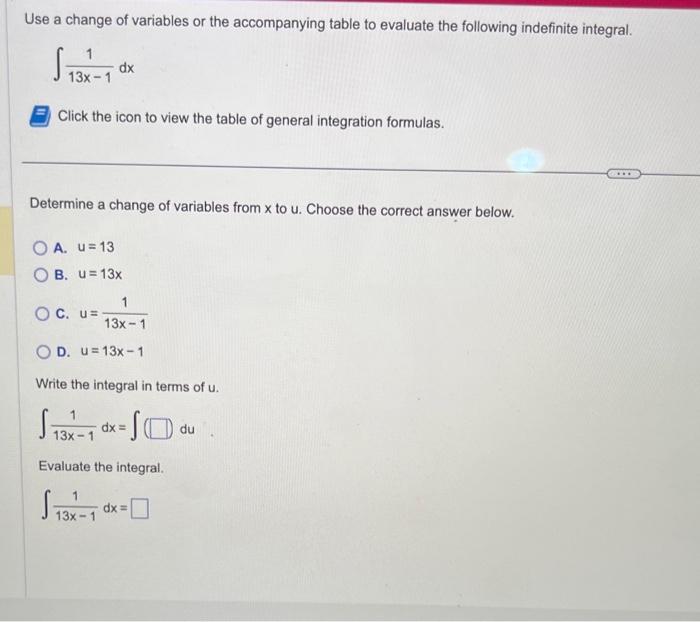 Solved Use a change of variables or the accompanying table | Chegg.com